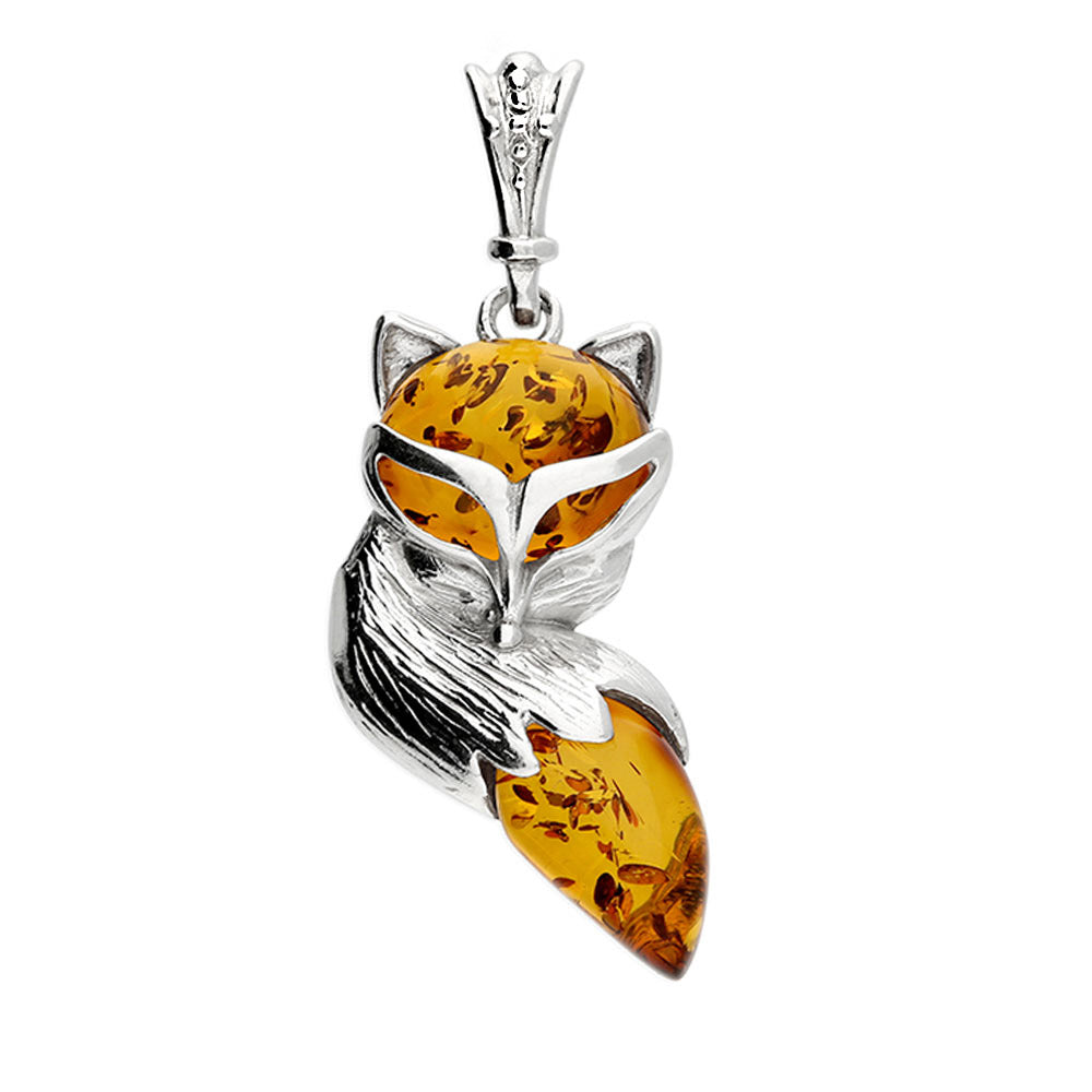 Red Fox Necklace With Amber, Sterling Silver Fox With Amber Gemstone ...