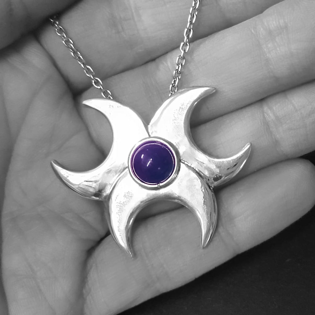 Large Triple Moon Necklace - Amethyst Moon Pendant - Celestial ...