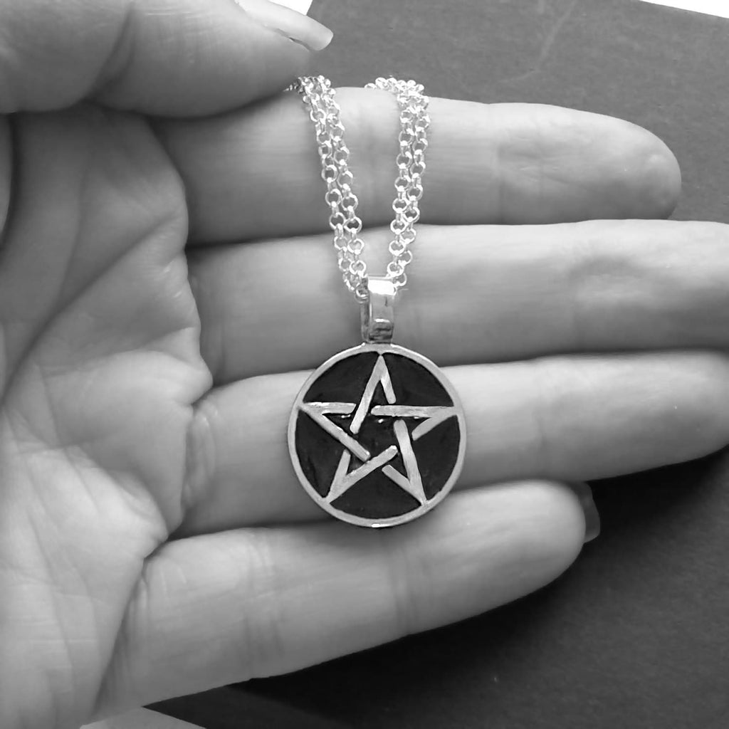 Black Pentagram Chain Necklace, Handmade Sterling Silver and Black ...