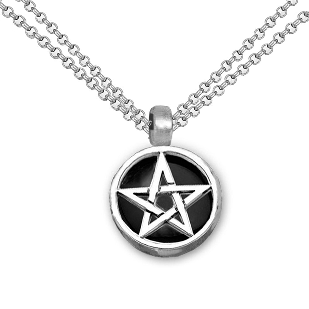 Black Pentagram Chain Necklace, Handmade Sterling Silver and Black ...
