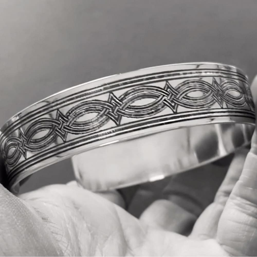 Mens Handmade Silver Bangle, Open Cuff Personalised Bracelet – SilverfireUK
