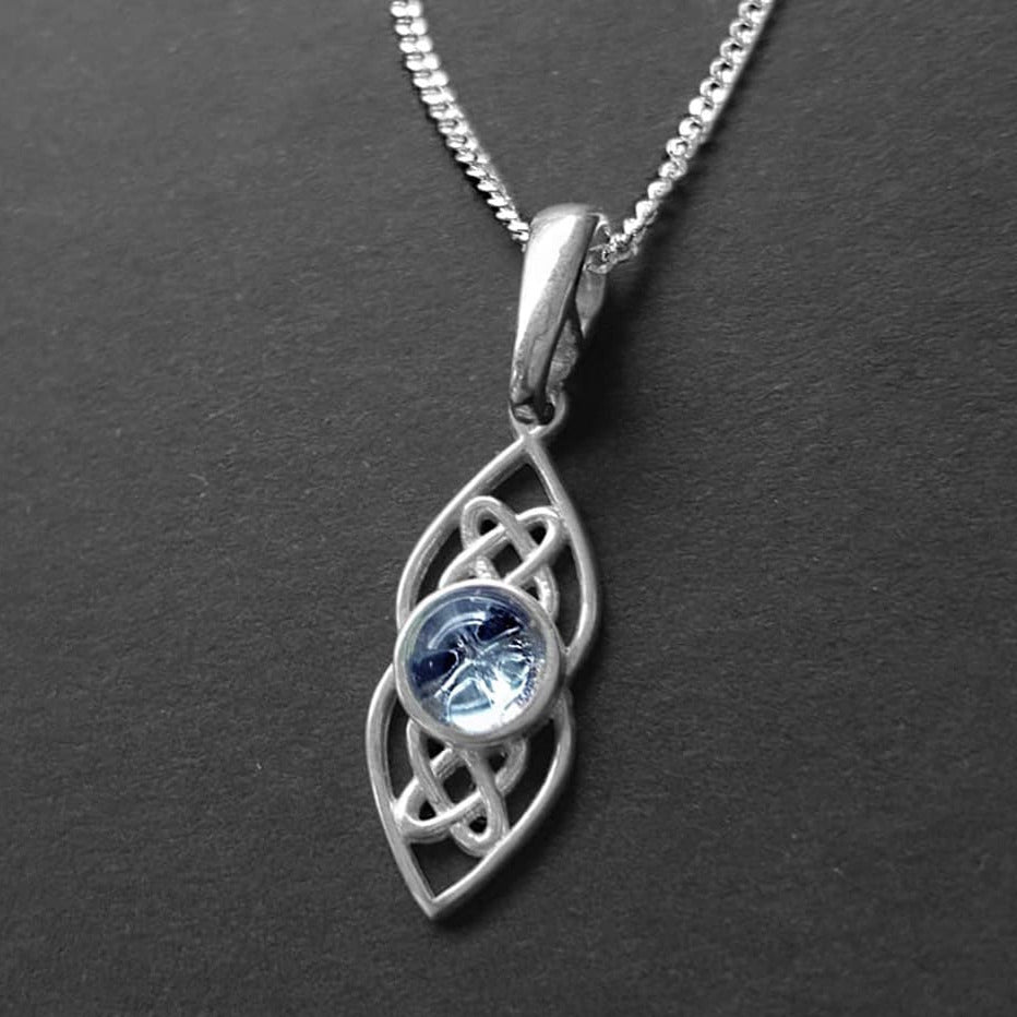 Dainty Celtic Pendant With Blue Topaz, Celtic Silver Necklace Topaz ...