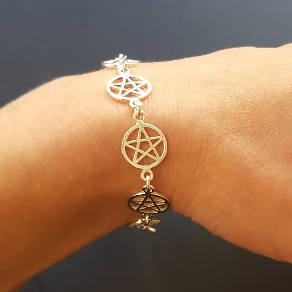 Pentagram Link Bracelet, 925 Silver Pentacle Bracelet, Pagan Bracelets ...