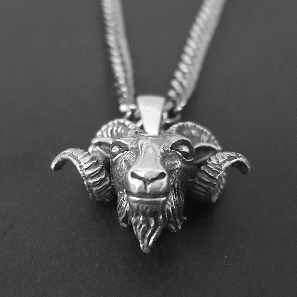 Men's Silver Ram Necklace, 925 Silver Ram Pendant With Heavy Chain ...