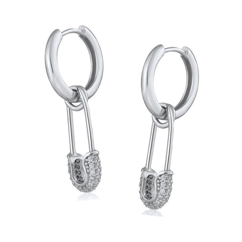 Safety Pin Hoops, Silver Rhodium Hoop Earrings – SilverfireUK