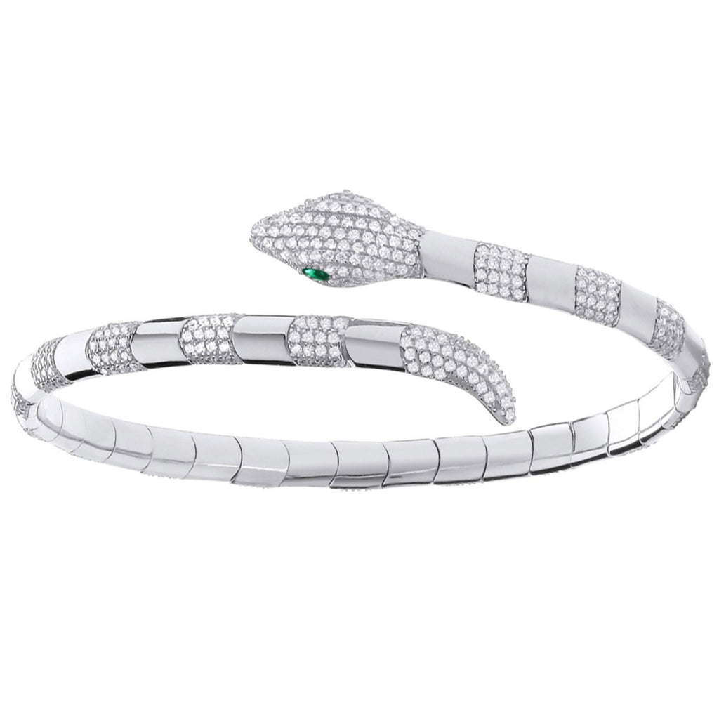 Silver Serpent Snake Bangle, Sterling Silver & Rhodium Plate – SilverfireUK
