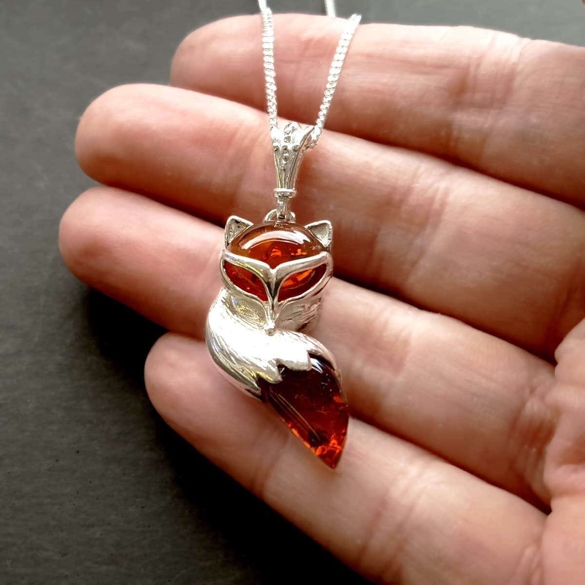 Red Fox Necklace With Amber, Sterling Silver Fox With Amber Gemstone ...
