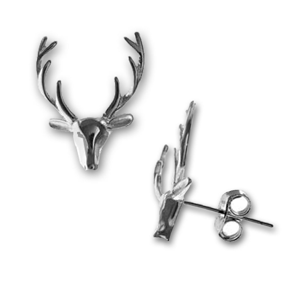 Silver Stag Head Earrings, Stag Animal Jewellery – SilverfireUK
