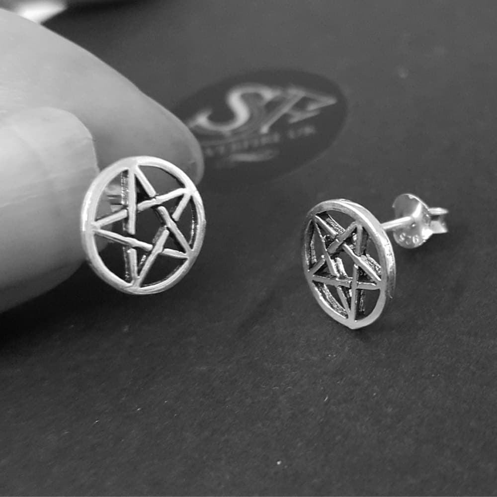 Pentagram Earrings Studs, Sterling Silver – SilverfireUK