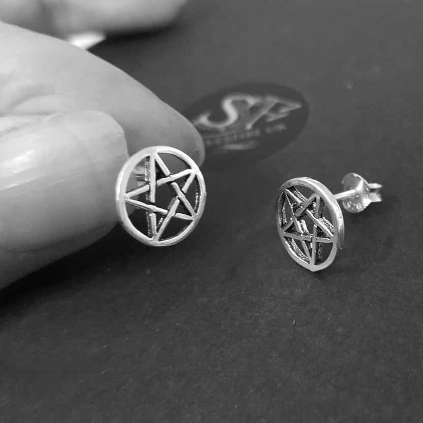 Pentagram Earrings Studs, Sterling Silver – SilverfireUK