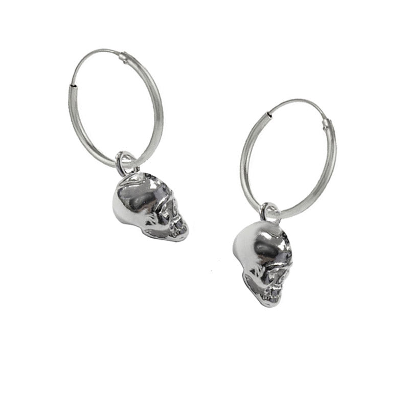 Skull Hoop Earrings, Sterling Silver Skull Earrings, Skull Hoops ...